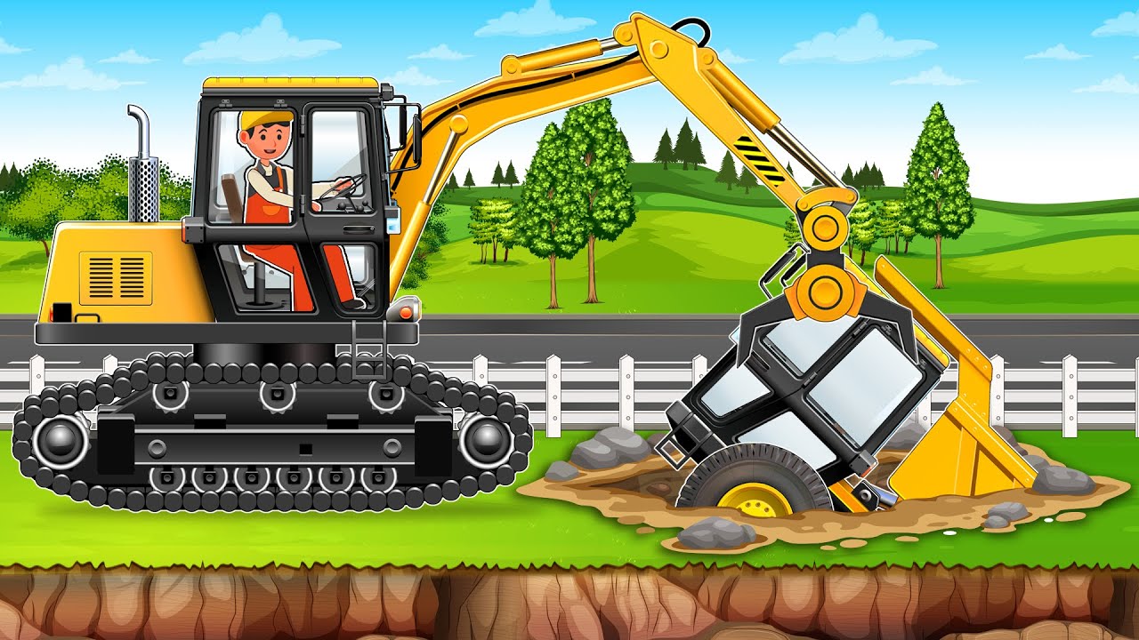 Rescue Dump Truck Out of the Pit with Excavator, Hydraulic Hammer ...