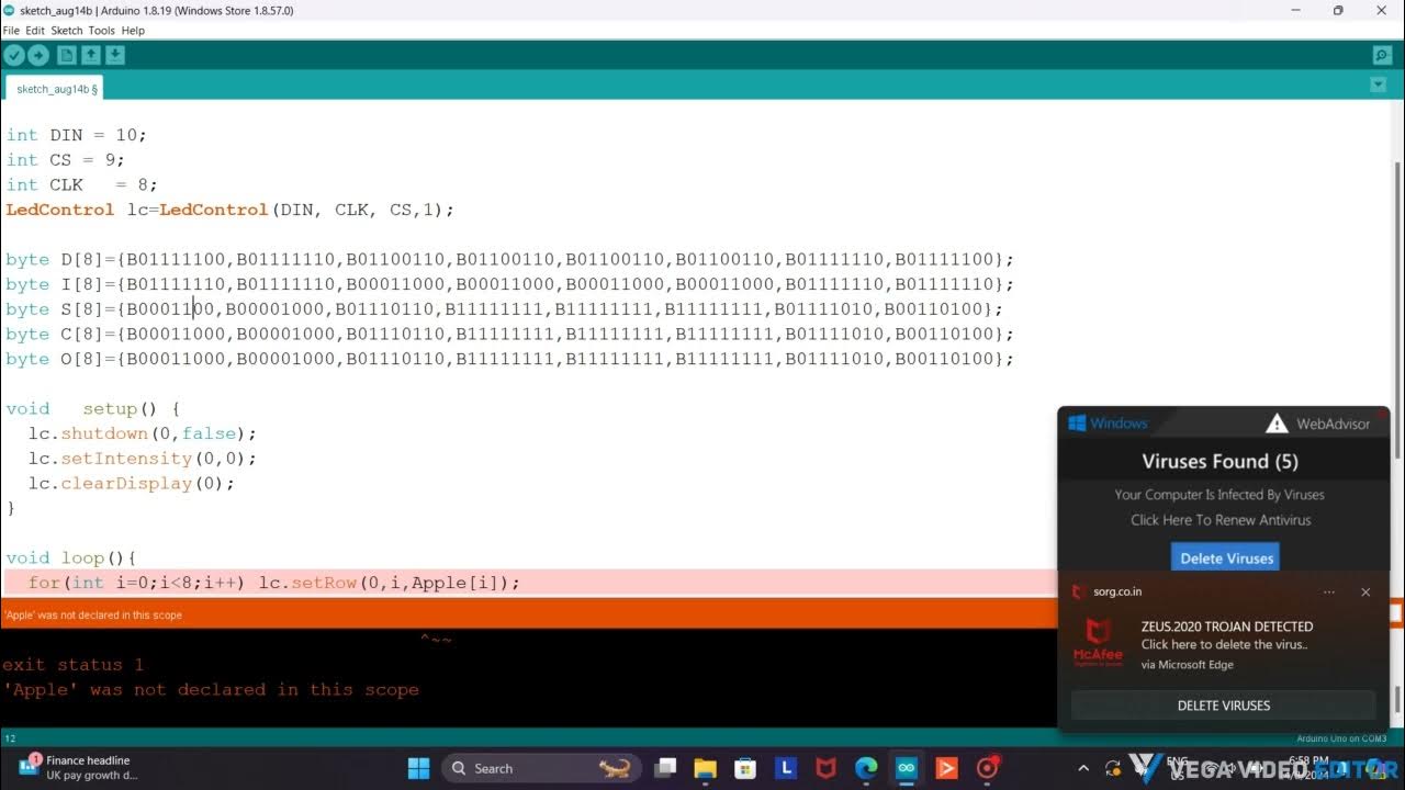 Arduino Project 62: '8X8 Dot Matrix Display a Word 'DISCO'' Created by Trishanth Kumar - YouTube