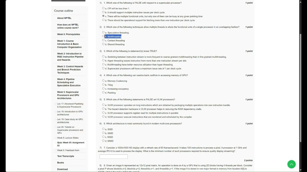 NPTEL Multi-Core Computer Architecture Week 5 Assignment Solution August 2024 | IIT Guwahati ...