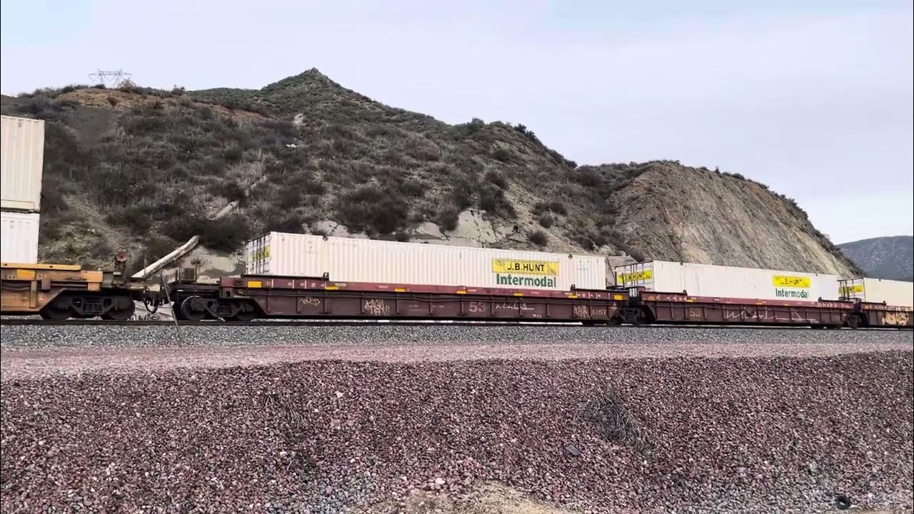 BNSF 5341 Leads Westbound Intermodal Stack Train Passes Through Blue Cut CA - YouTube