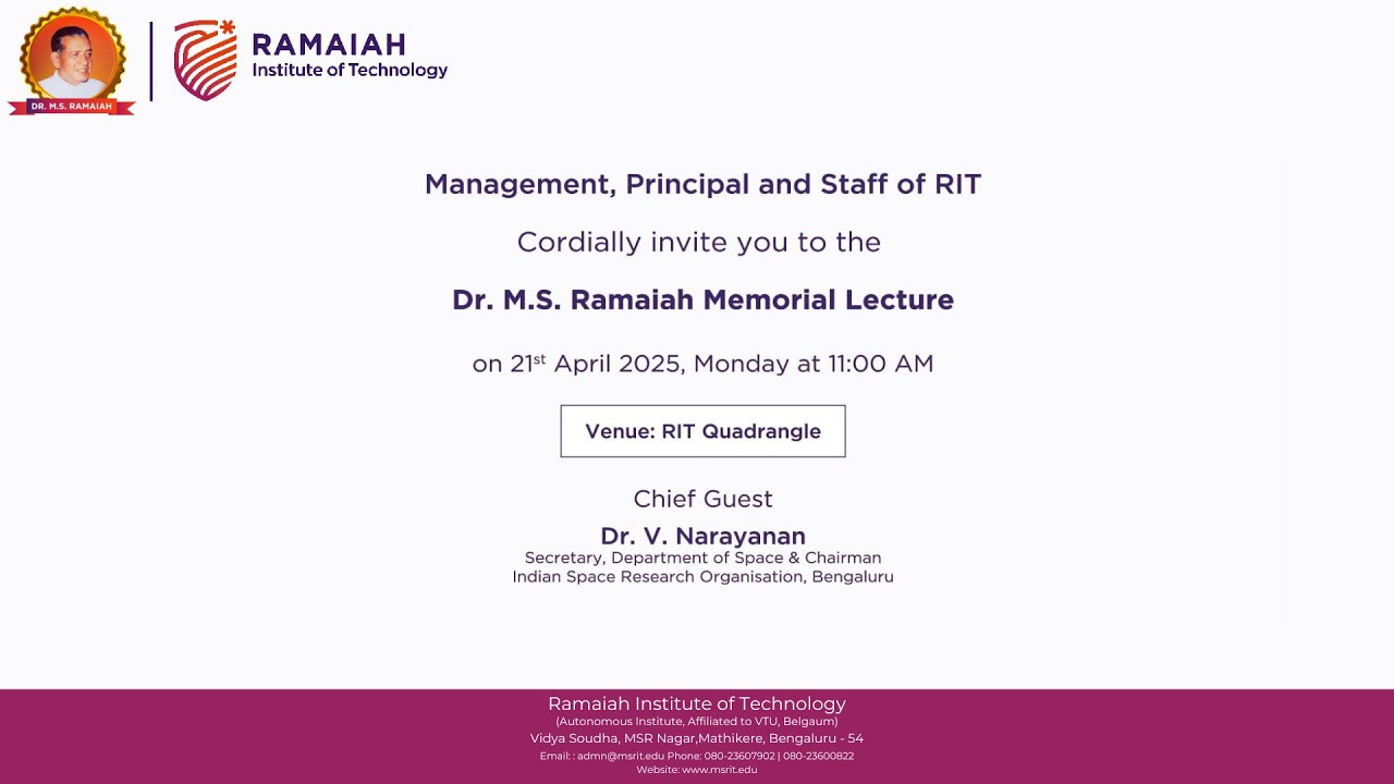 Dr.M.S.Ramaiah Memorial Lecture on 21-04-2025 - YouTube