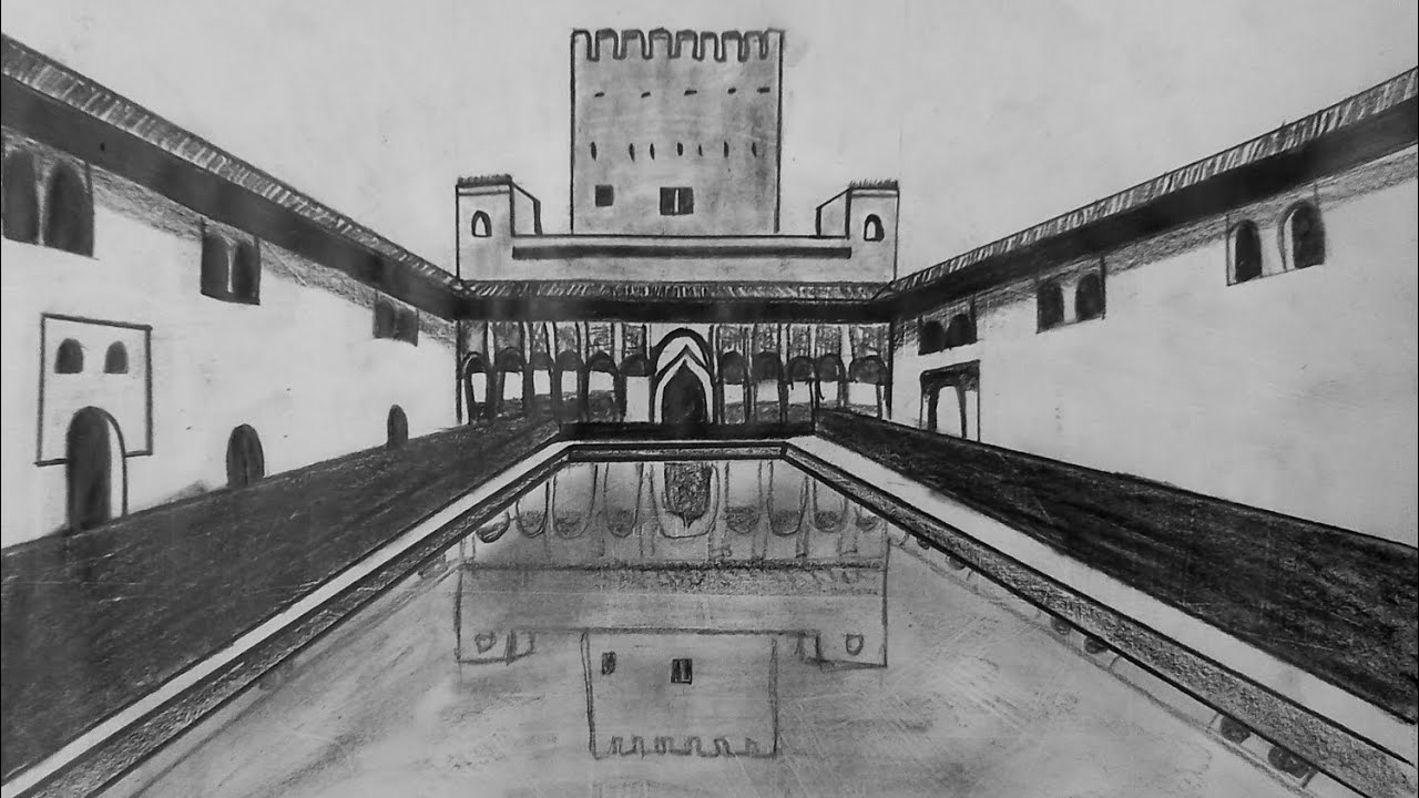How to draw The Alhambra Palace in easy way for the beginners #pencil ...