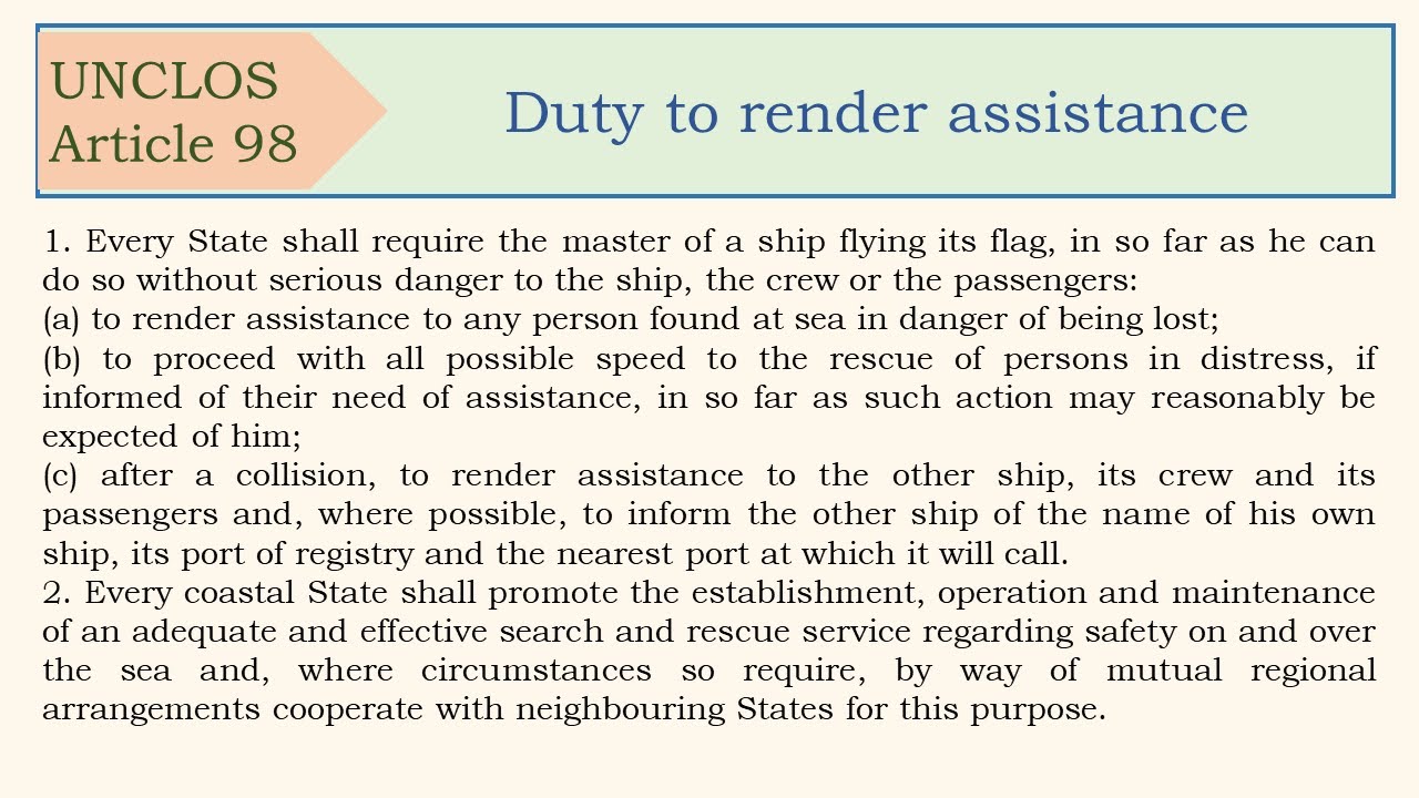 Law of the Sea Convention, Article 98, Duty to render assistance - YouTube