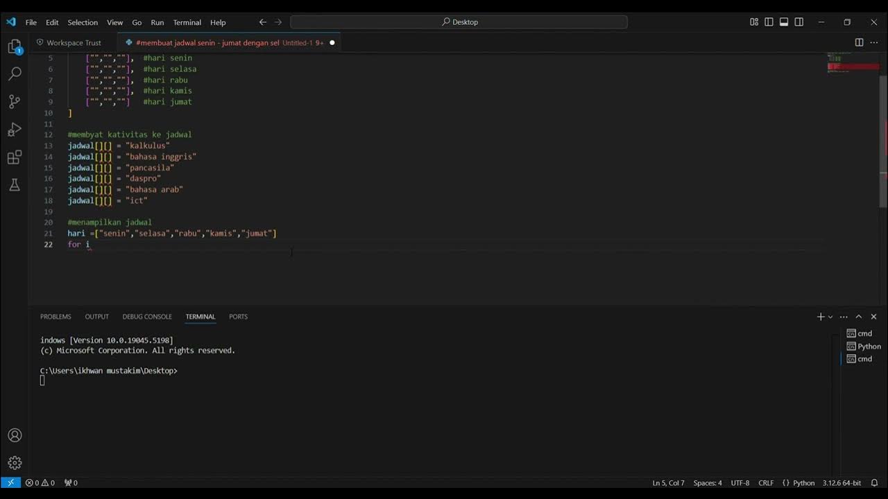 membuat jadwal pelajaran menggunakan python 2 dimensi - YouTube