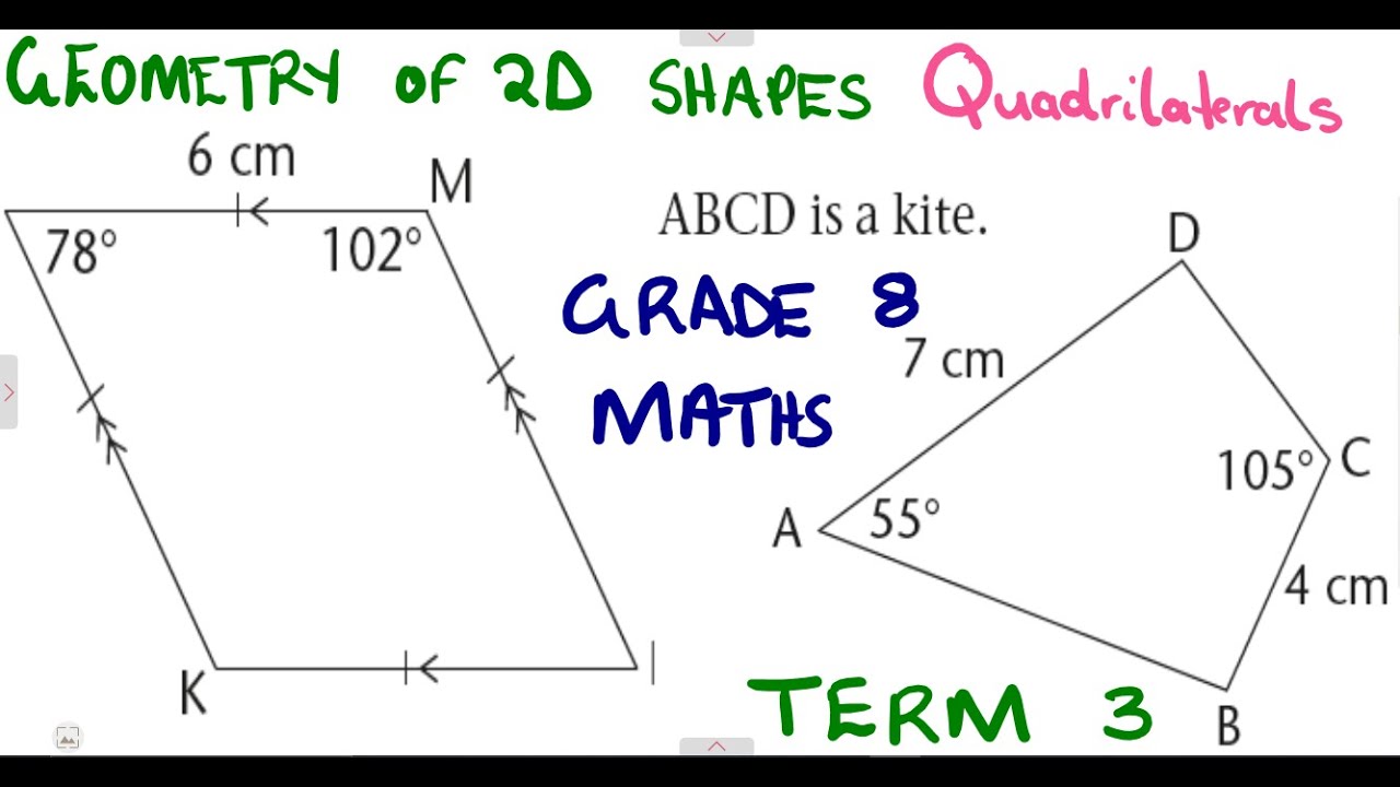 Mathematics Grade 8 Geometry of 2D shapes Finding angles and sides on a ...