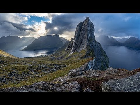 Drone video from mountain Segla located in Fjordgård Senja - Northern ...