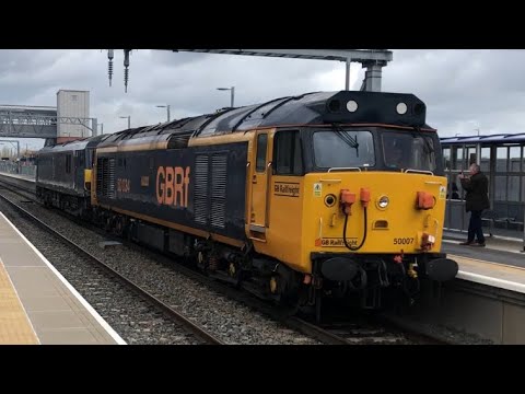 Harborough station class 50007 GBRF class 92018 light engines ...