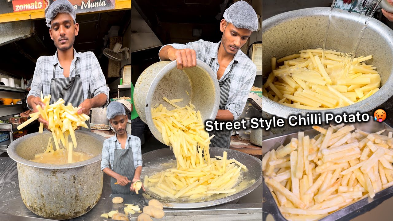 Chilli Potato making in bulk 🥵🍟| Street Style Chilli Potato | Indian ...