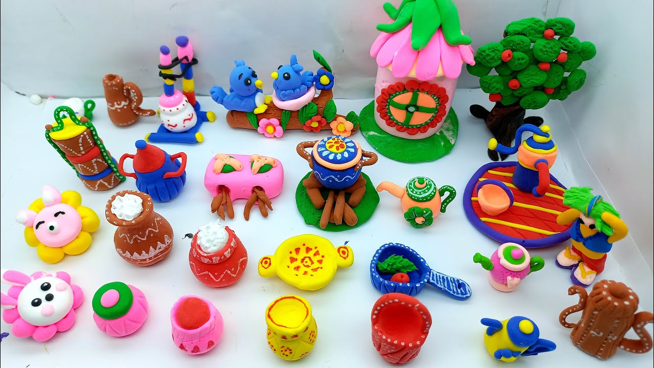 DIY How to make polymer clay village house, Kitchen sat, hand pump ...