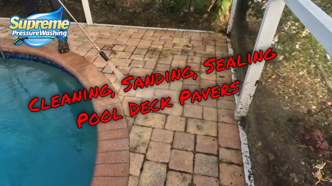 Cleaning, Sanding and Sealing paver pool deck - YouTube
