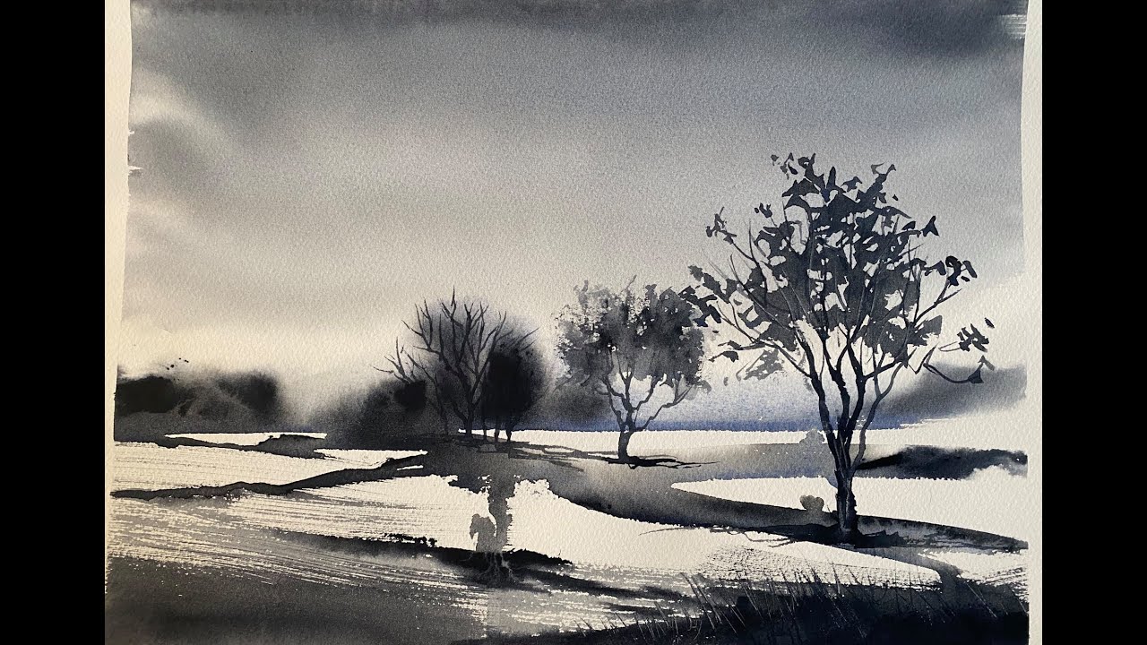 Loose Imaginary loose Watercolour landscape Tutorial with 1 colour ...