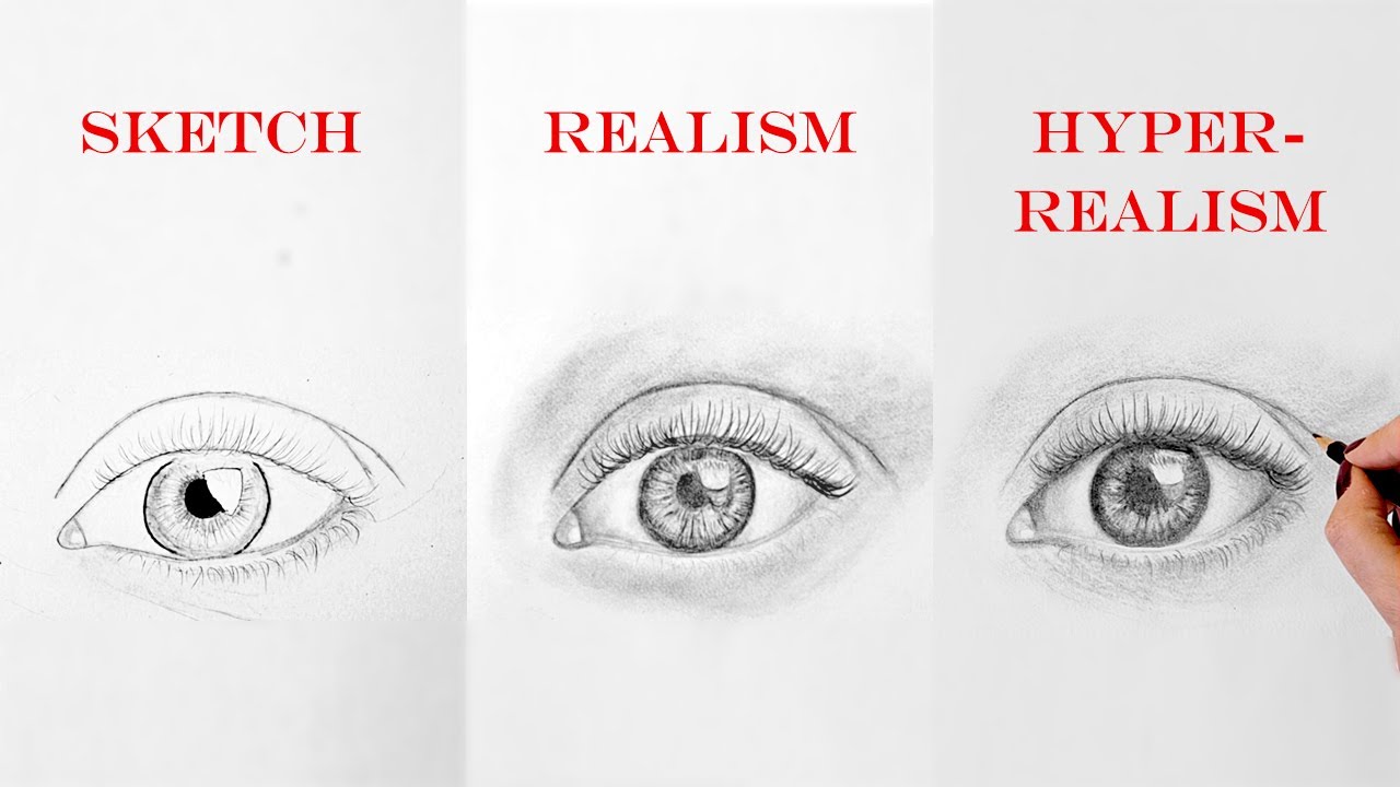 3 Stages of Drawing the Eye: Sketch, Realism, Hyperrealism ️ Timelapse ...
