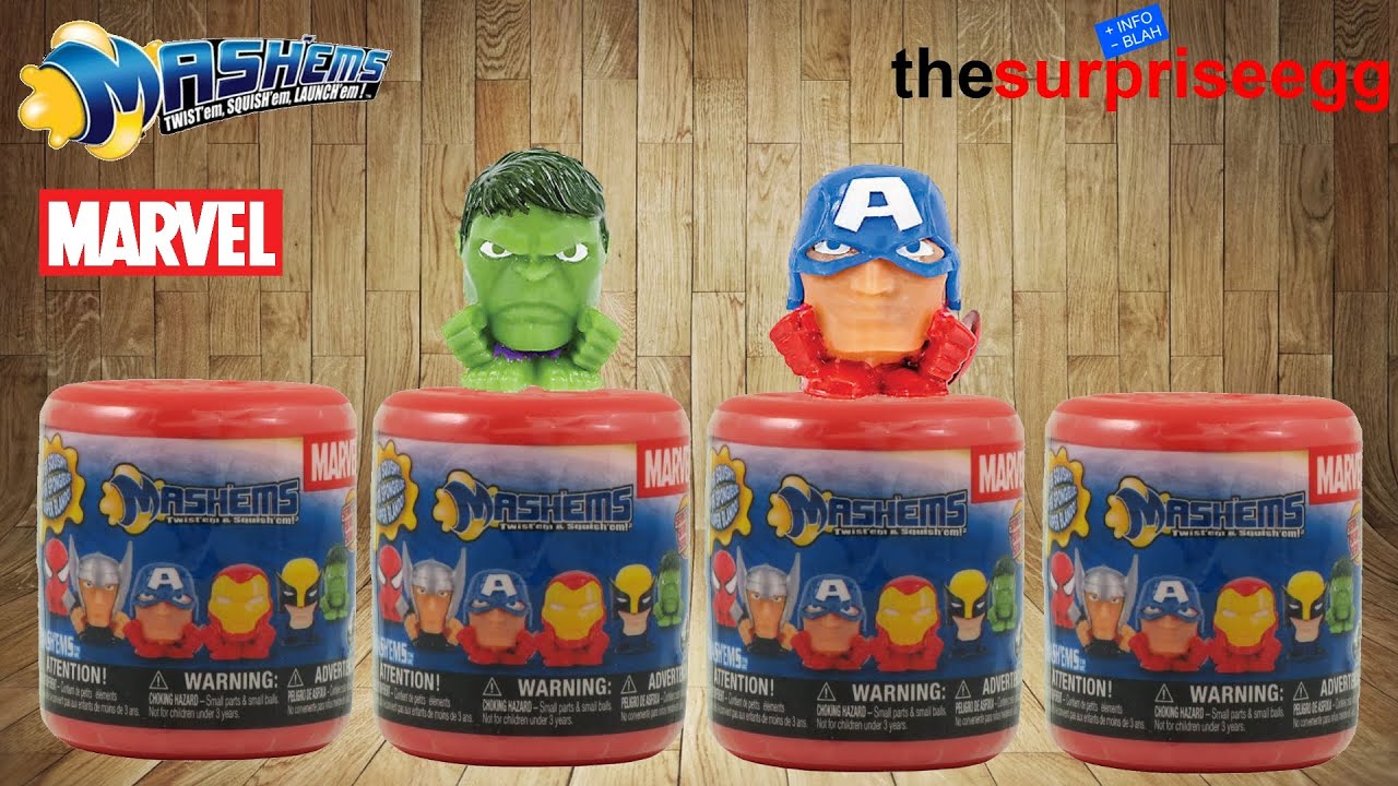 4 MARVEL MASH'EMS Capsules Captain America Hulk mystery toys blind bag ...