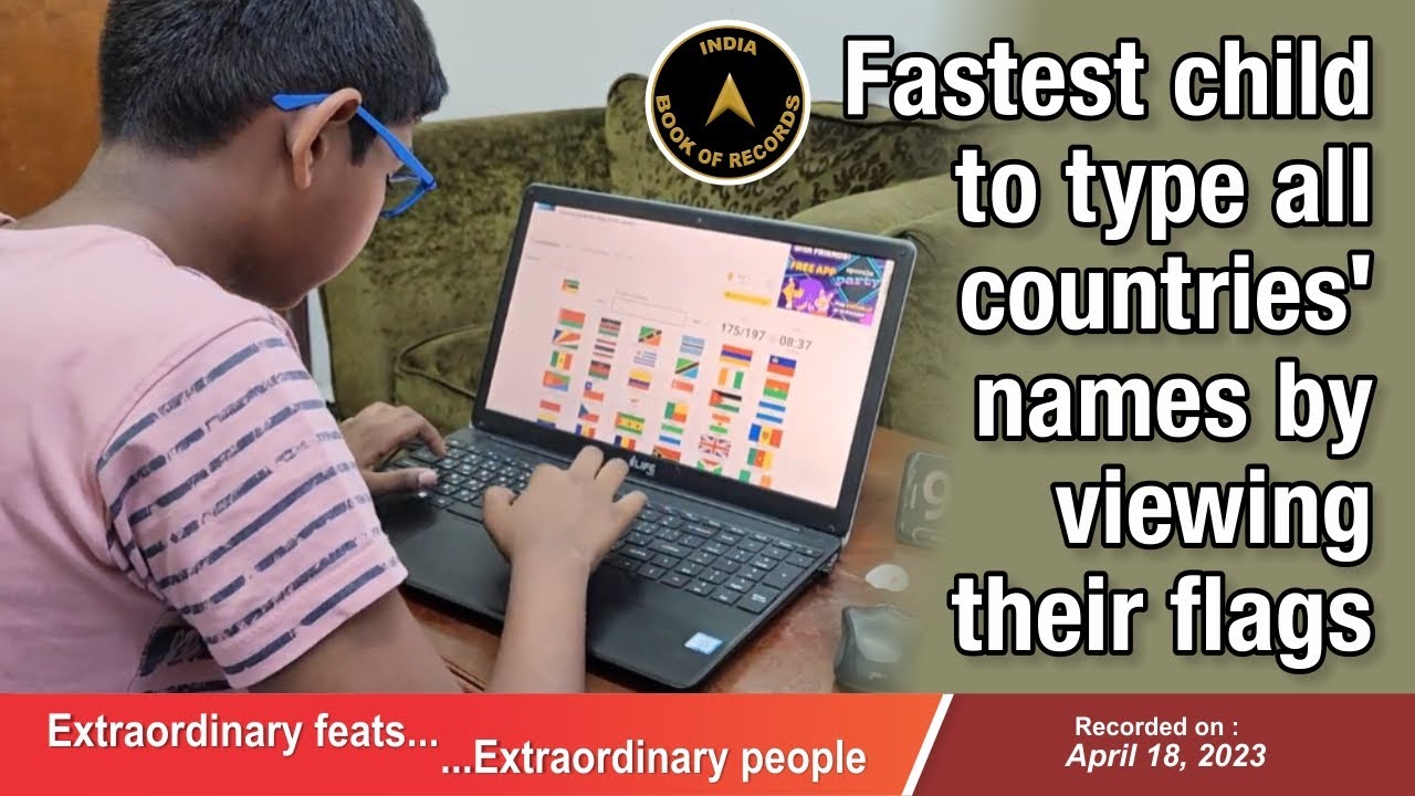 Fastest child to type all countries’ names by viewing their flags - YouTube