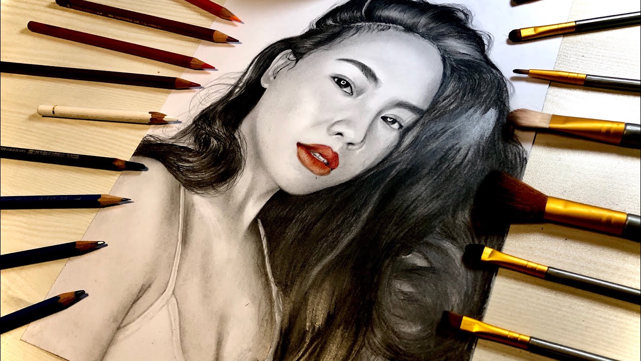 Drawing Letisha Velasco | Using Make Up Brushes, Charcoal & Graphites ...