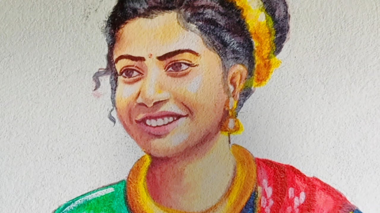 village girl wall painting, easy wall painting, portrait painting ...