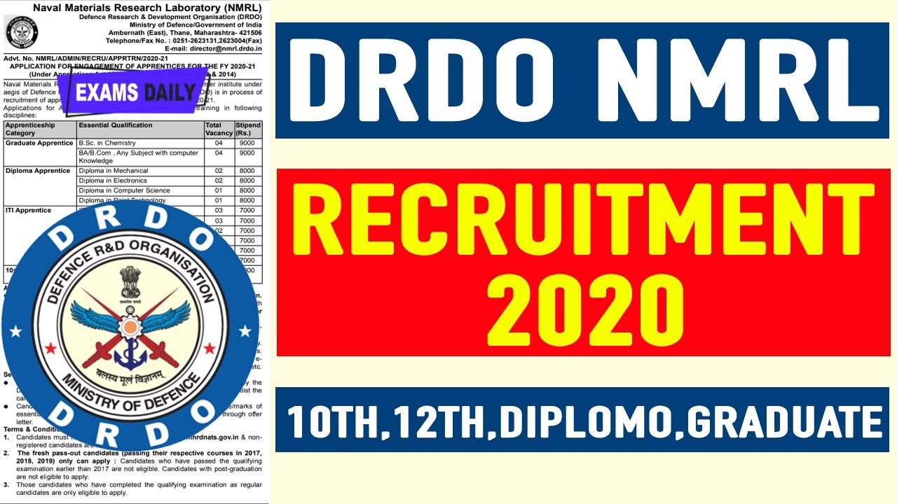 DRDO NMRL Recruitment 2020 | Apprentice Vacancies | DRDO NMRL ...