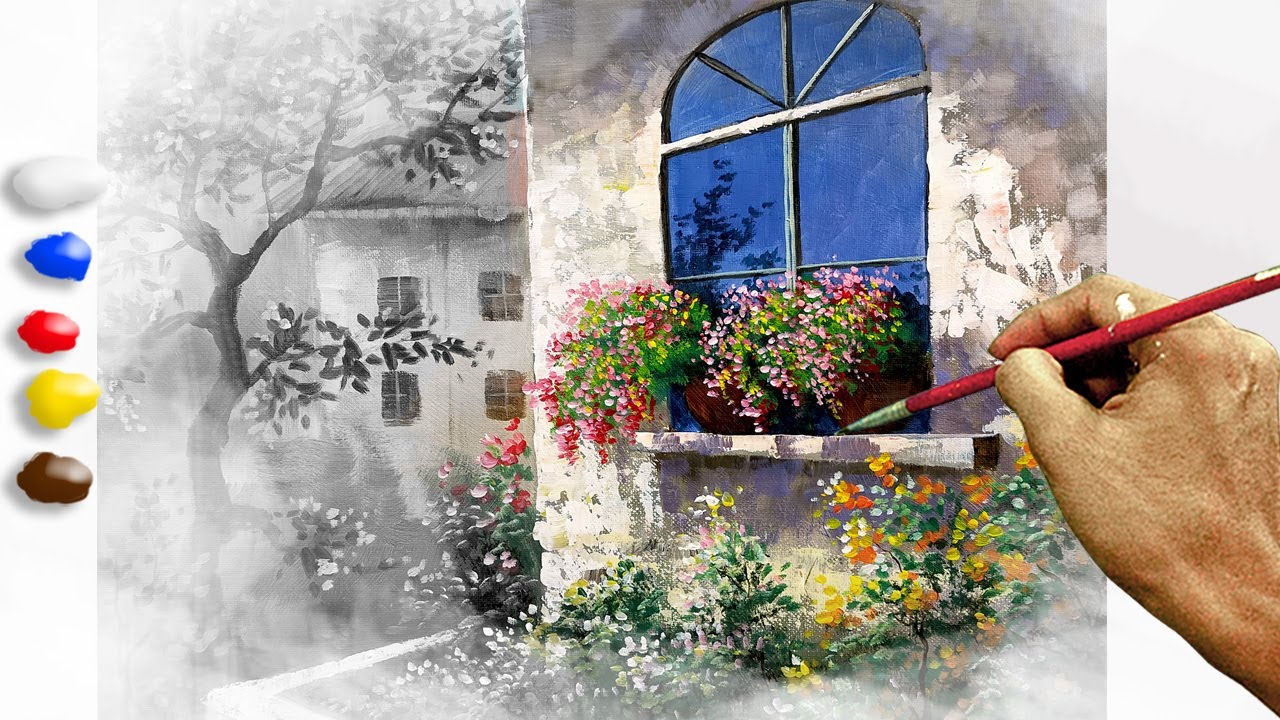 How to Paint Lights on the House Window in Acrylics / Time-lapse ...