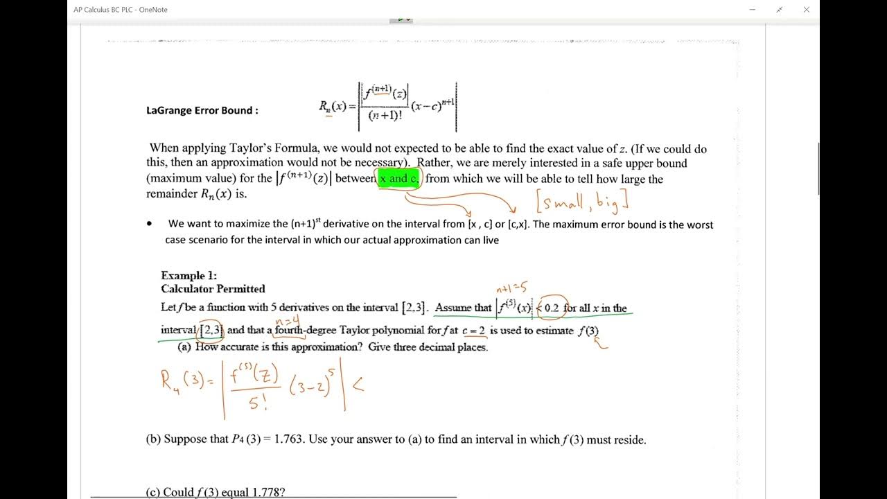 Ap Calculus Bc 9 7b Lagrange Error Bound 2 Of 6 Example 1 Youtube