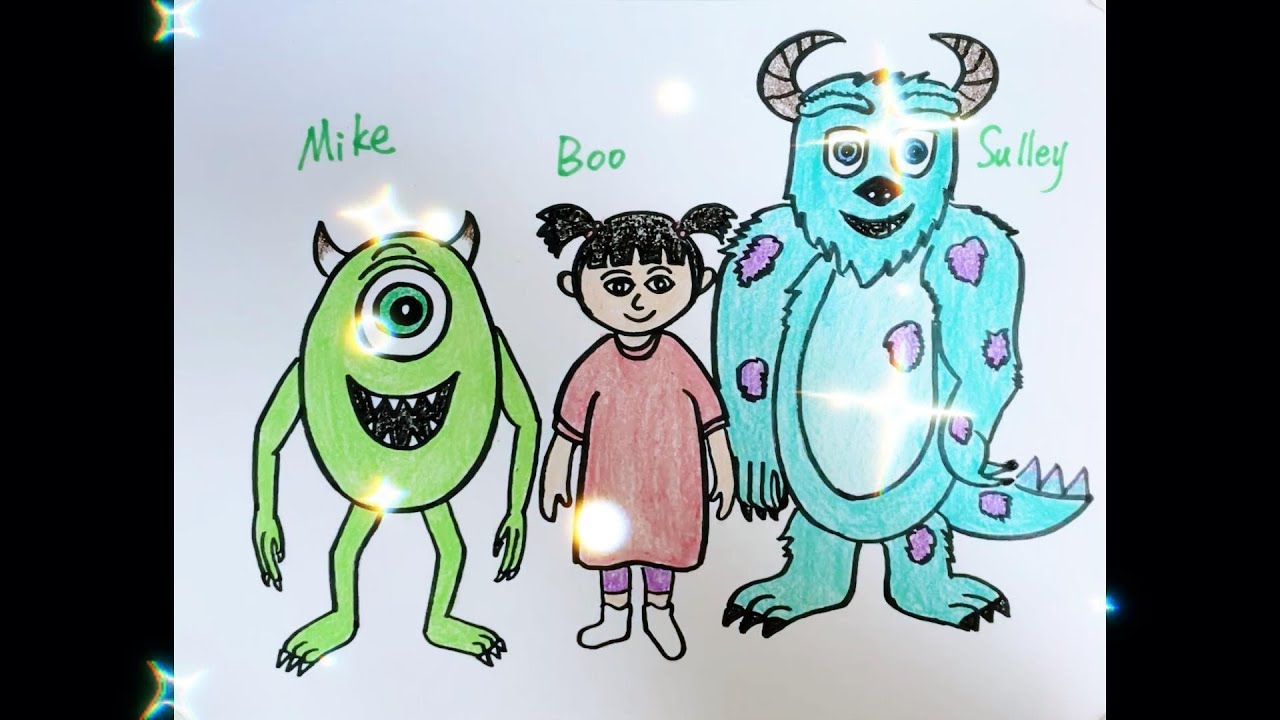 How to draw Mike Boo Sully from MONSTERS INC popular Disney movie ...
