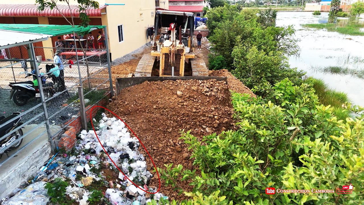 Amazing! Begin Massive Dozer Pushing Soil With Dump Trucks Dumping Land ...