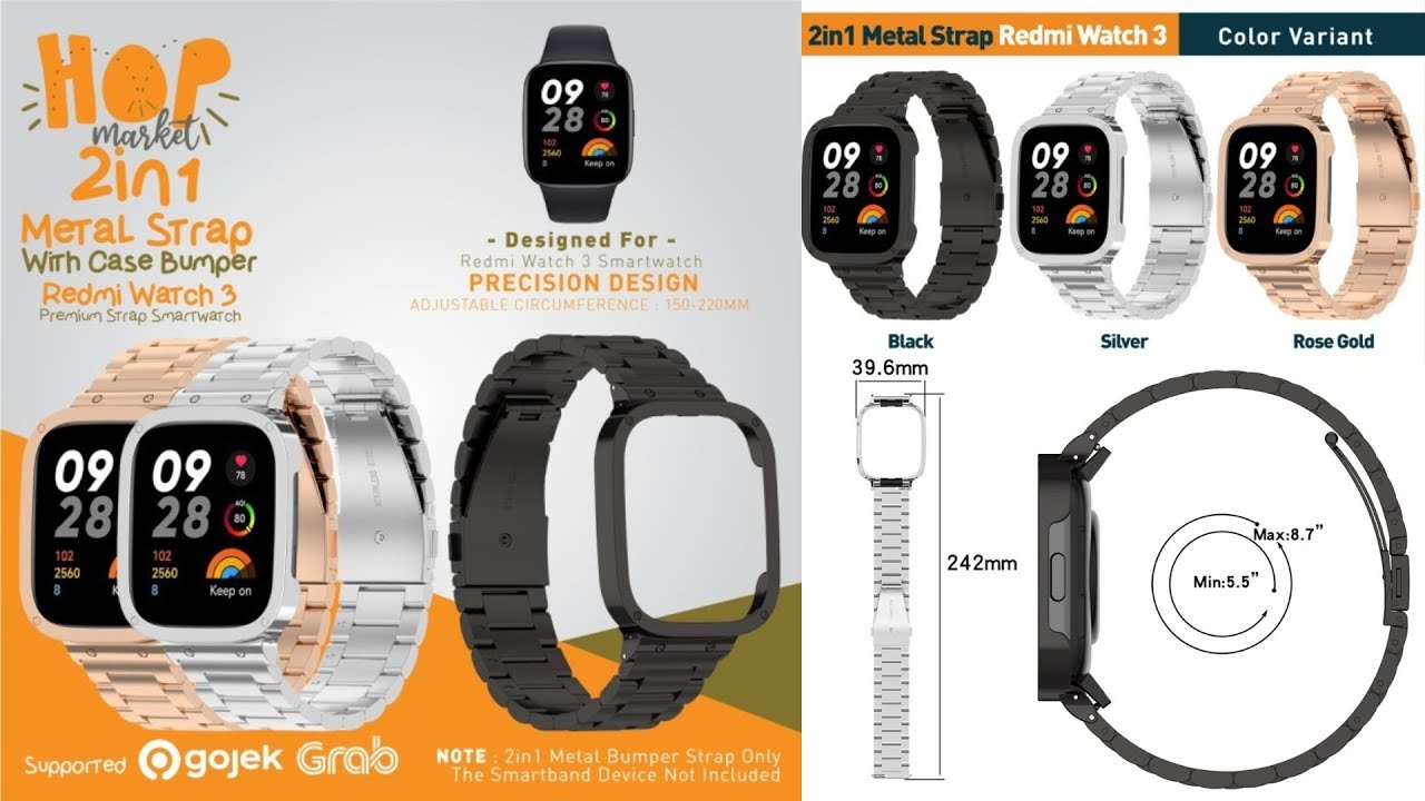 Metal 2in1 Stainless Strap with Bumper Frame Case for Redmi Watch 3 ...