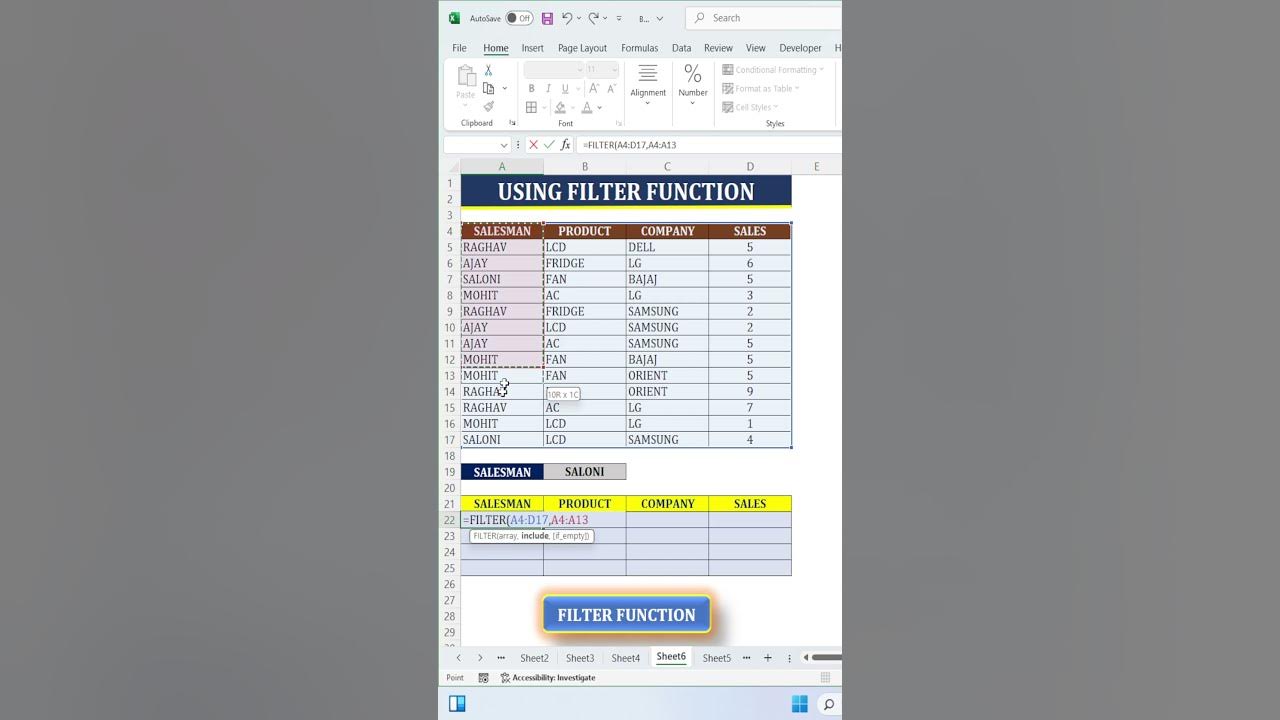 Using Filter Function In Ms Excel Excel Exceltips Shortvideo Viralvideo Youtube