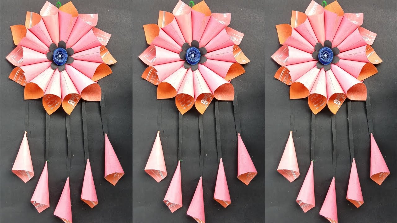 Old card paper se banaye beautiful paper flower wall hanging ...