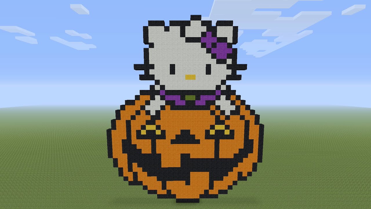 Minecraft Pixel Art - Hello Kitty On A Pumpkin - YouTube