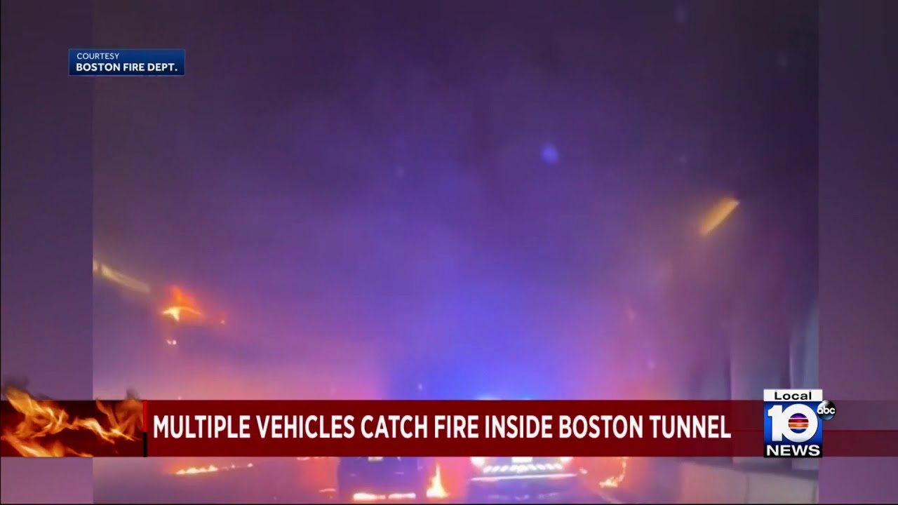 Car fires in tunnel challenge firefighters in Boston - YouTube