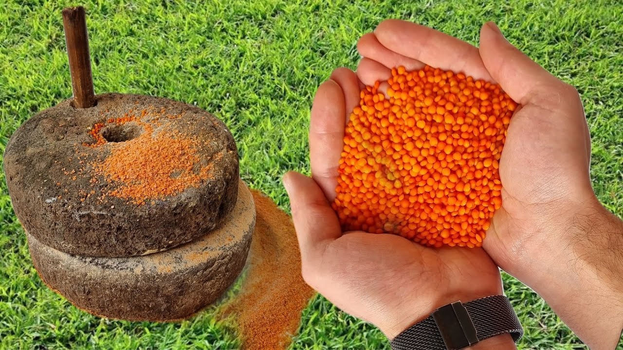 "ASMR I am grinding red lentils with a historic hand mill. Don't miss ...