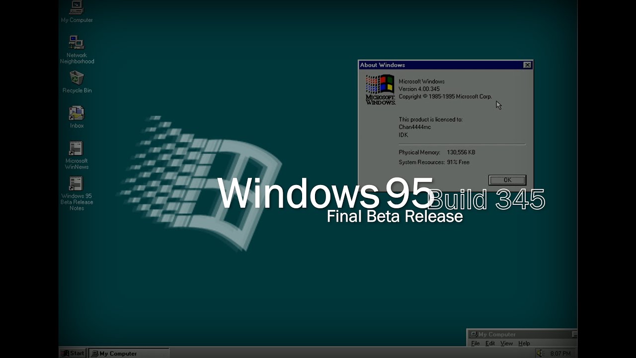 Windows 95 Build 345 - YouTube