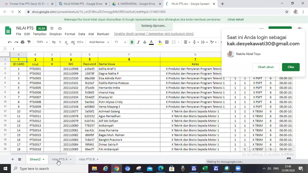 Tutorial cara input nilai PTS ke file (excel) online - YouTube