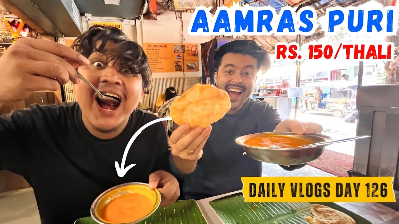 EATING AAMRAS PURI THALI | MUMBAI FOOD FIRST TIME 😋 - YouTube
