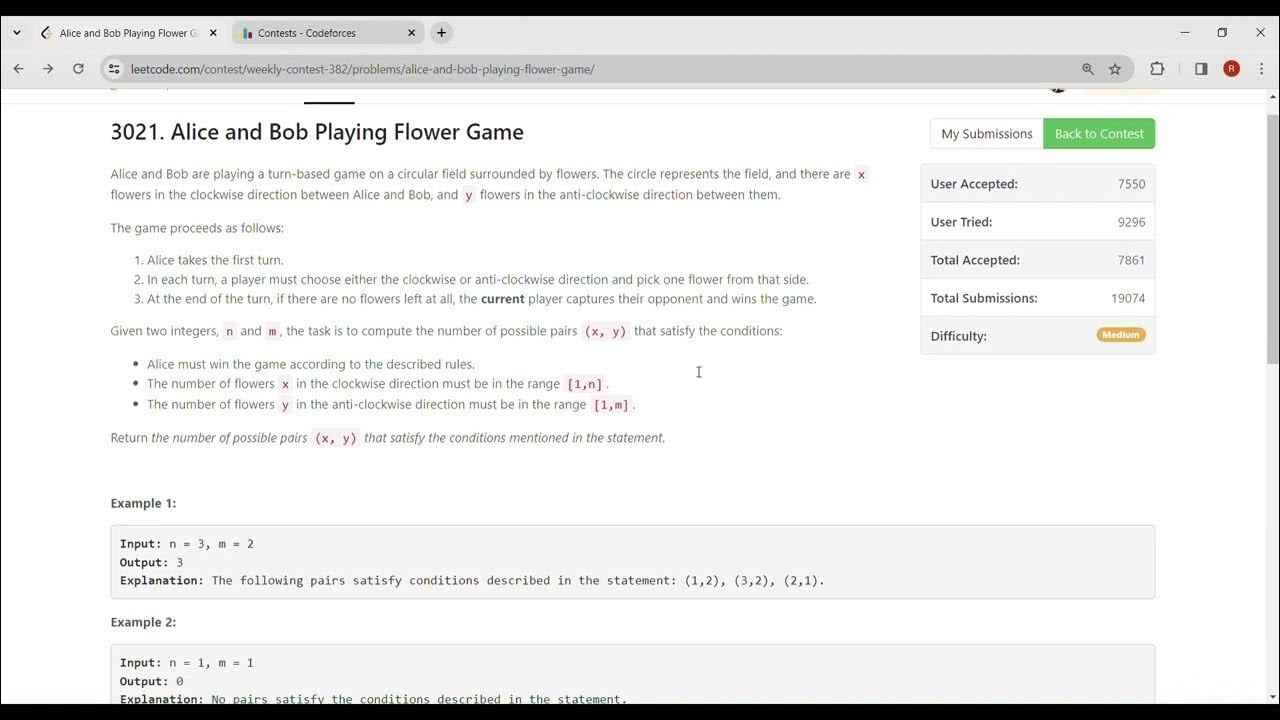 3021. Alice and Bob Playing Flower Game || Weekly Contest 382 ...