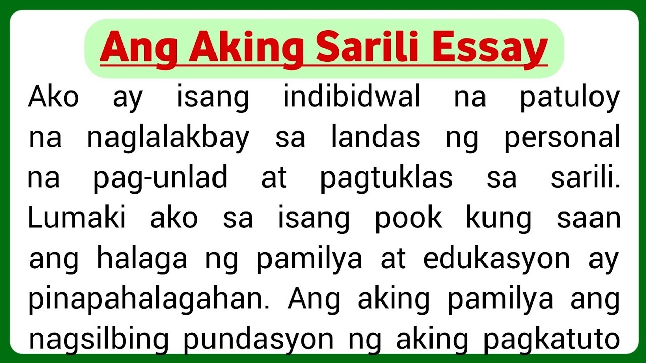 ang aking sarili essay | ang aking sarili tagalog essay - YouTube