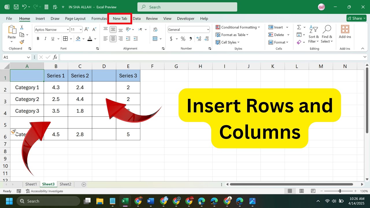 MS Excel: Insert Sheet Rows and Columns - YouTube