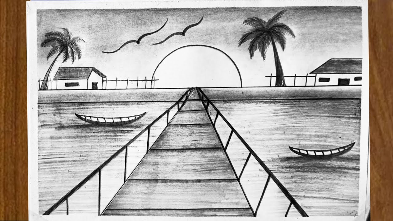 How to draw a bridge scenery pencil drawing for beginners stepbystep ...