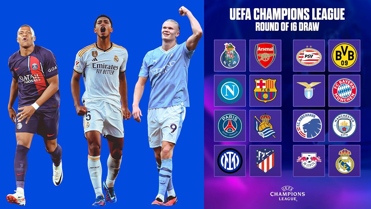 UEFA CHAMPIONS LEAGUE ROUND 16 LIVE DRAW BY JOHN TERRY 2023/24 HAALAND ...