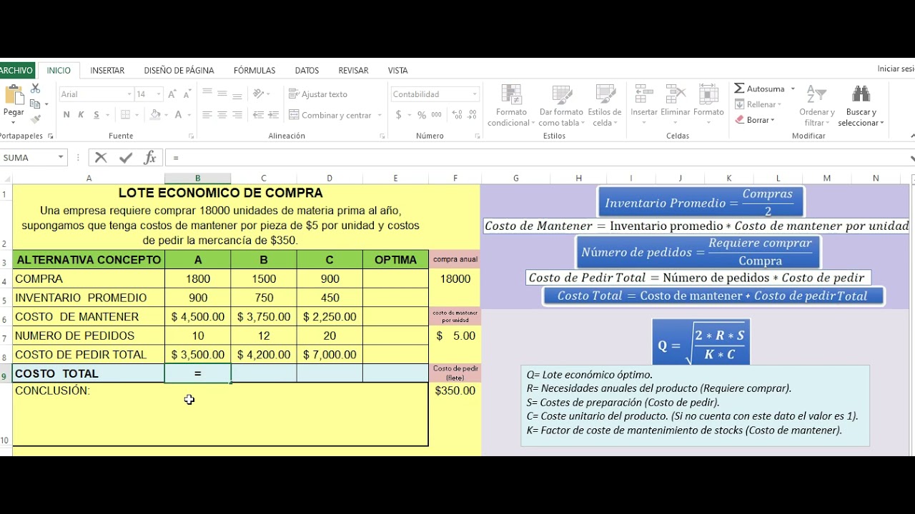 A3 1 Lote económico de compra usando Excel - YouTube