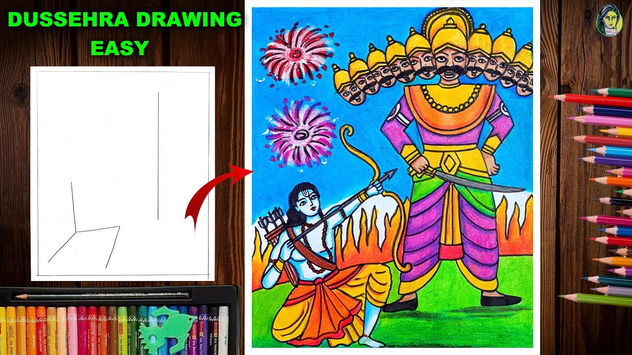 Dussehra Special Drawing Easy | How To Draw Lord Rama Killed Ravana ...