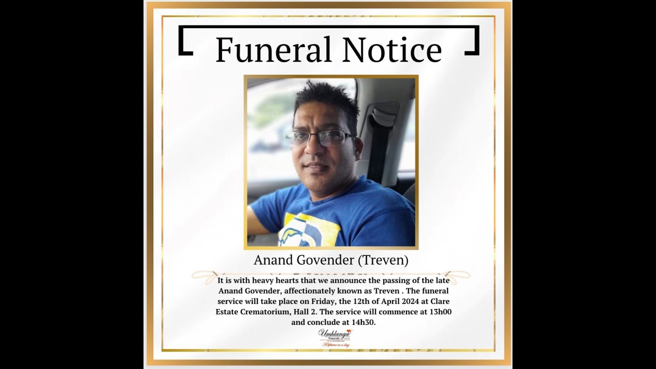 Funeral Service of the Late Anand Govender - YouTube