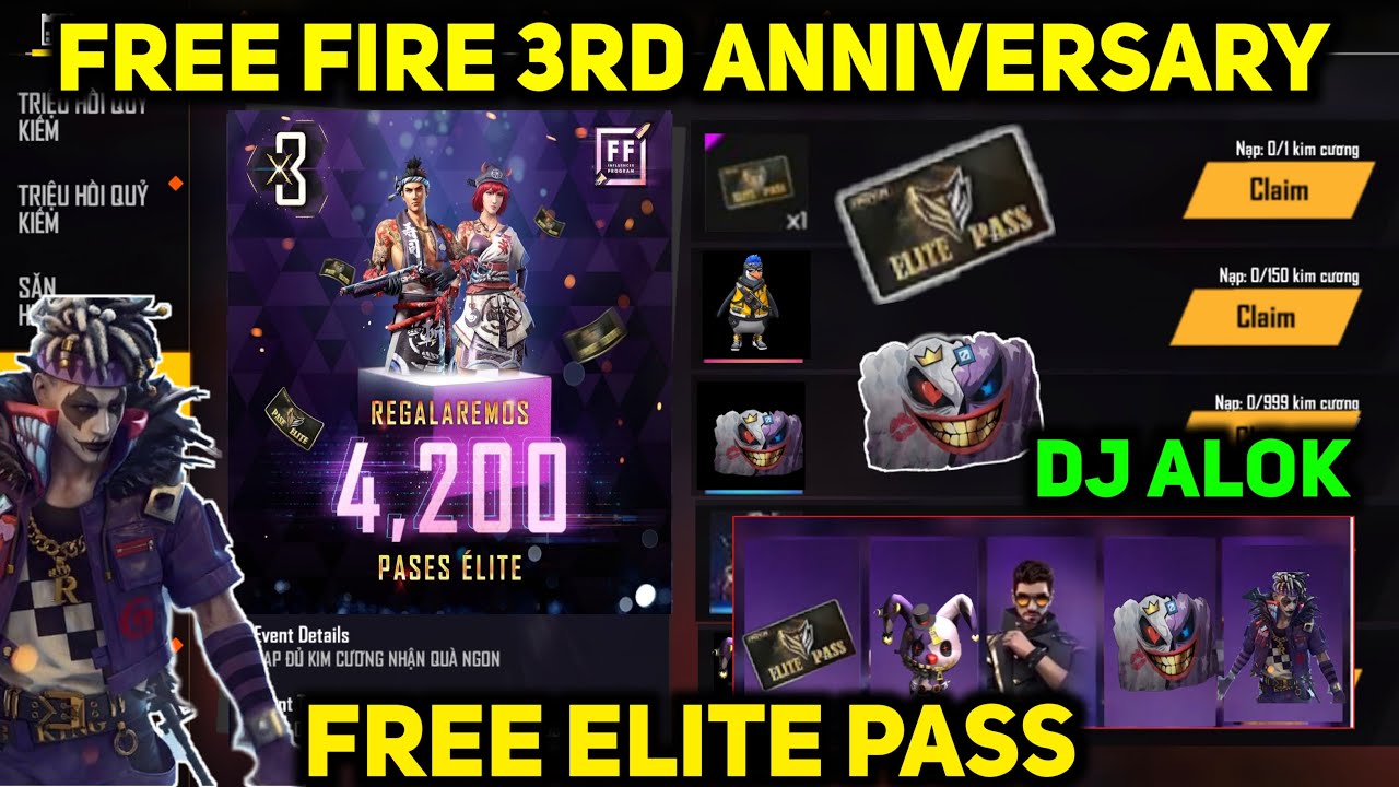 FREE ELITE PASS IN FREE FIRE 3RD ANNIVERSARY EVENT || MONEY HEIST EVENT ...