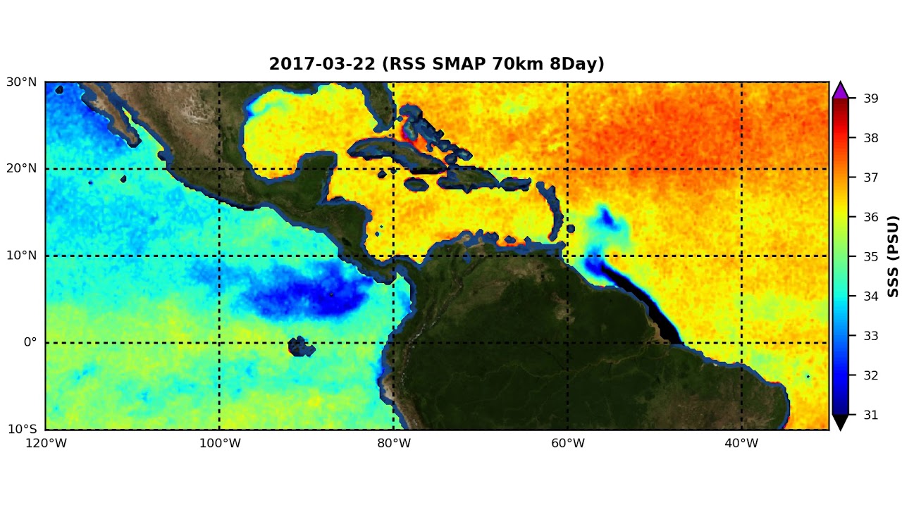 RSS SMAP Sea Surface Salinity 70km 8-Day Animation - YouTube