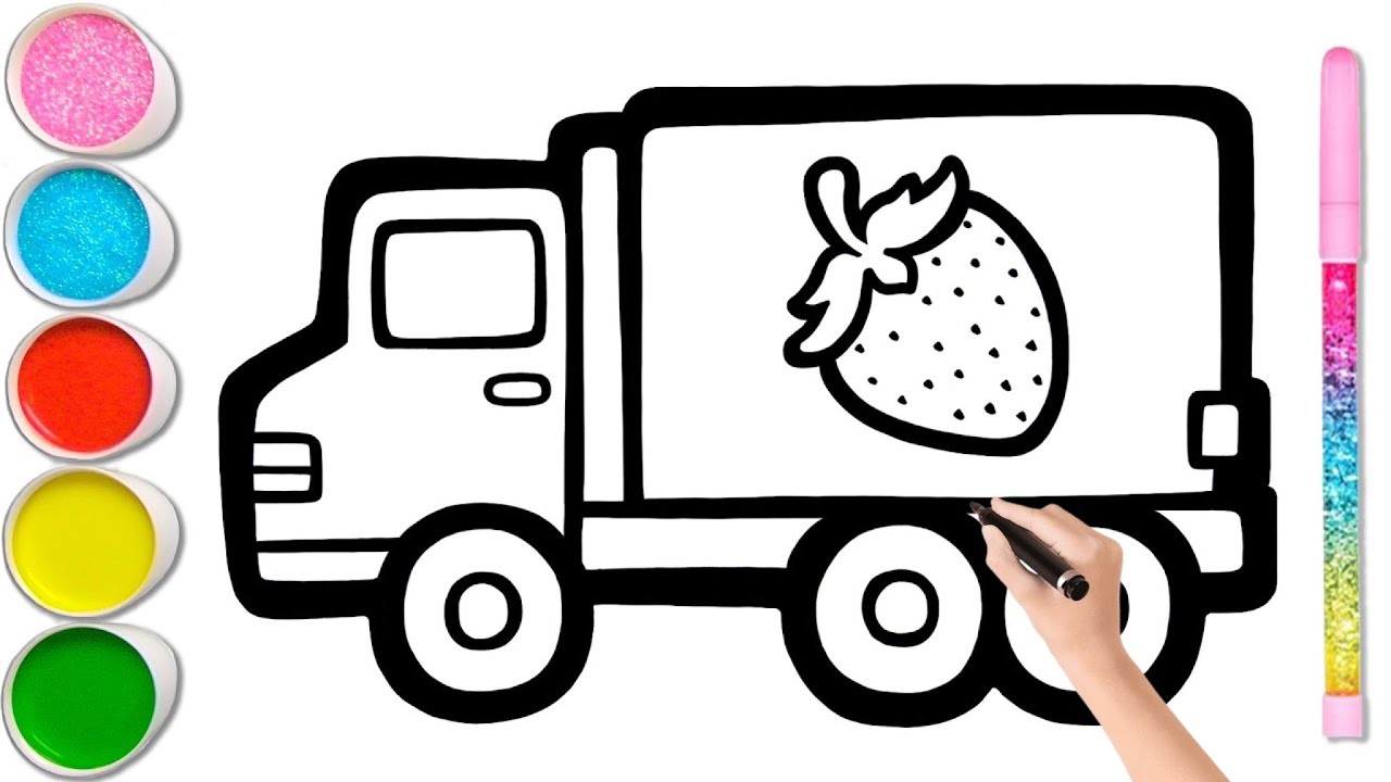 How to draw Strawberry Truck, Butterfly for kids | Easy drawing,Magical ...