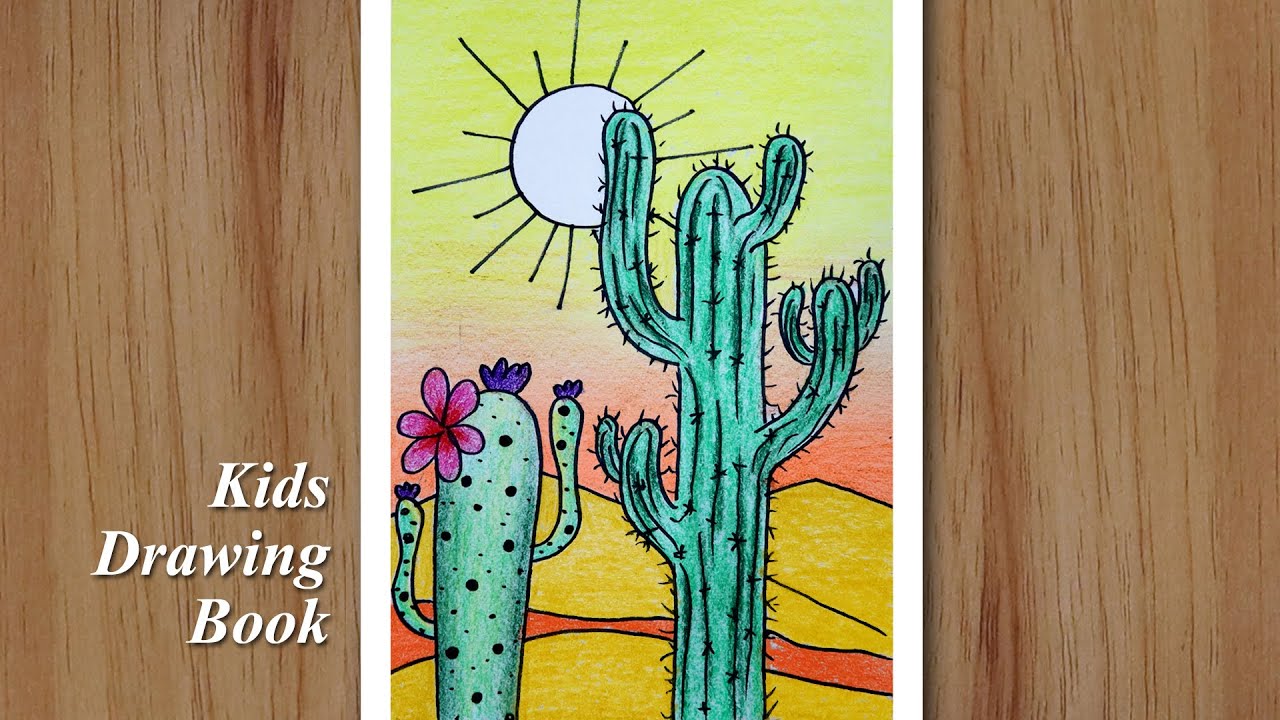 How to draw Scenery of Cactus step by step - Easy Scenery for Beginners ...