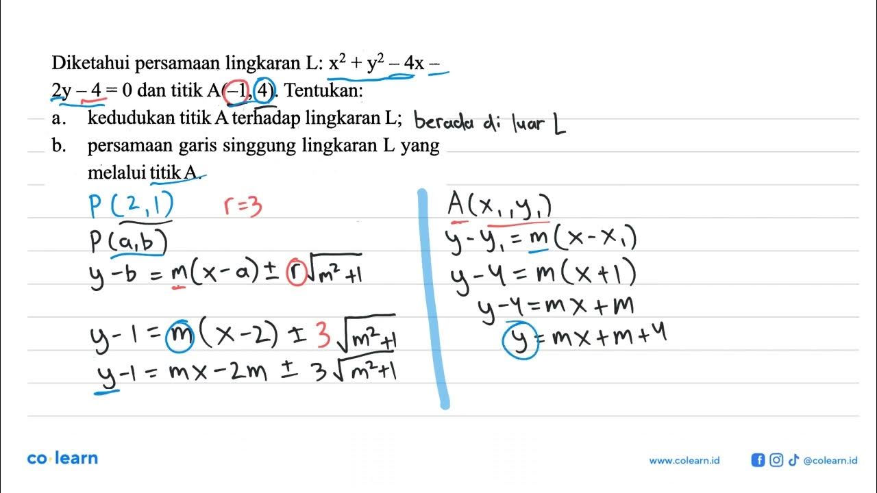 Diketahui Persamaan Lingkaran L X 2 y 2 4x 2y 4 0 Dan Titik A 1 4 diketahui-persamaan-lingkaran-l-x-2-y-2-4x-2y-4-0-dan-titik-a-1-4