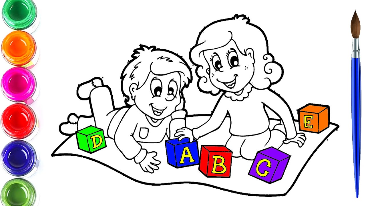 A Happy Kids Playing Picture Coloring & Drawing For Kids & Toddlers ...