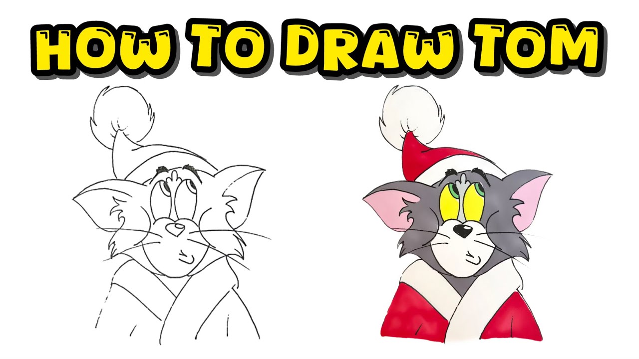 How to Draw Christmas Tom the Cat – Follow Along and Draw Cartoon Art ...