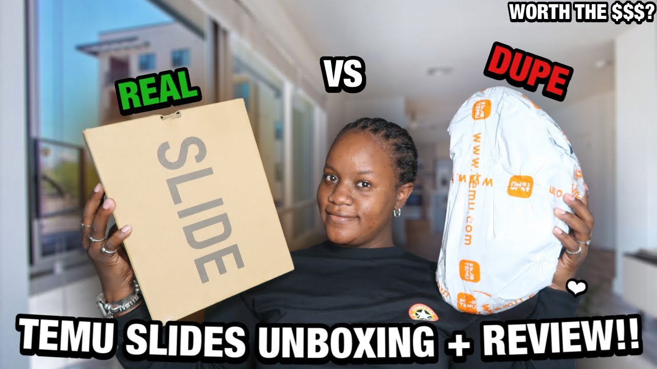 Temu *YEEZY* Slides Unboxing + Review!! 📦 [ DUPES VS REAL ] 🔥 | WORTH ...
